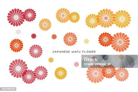 다양한 색상과 크기의 빨간색과 주황색 꽃의 벡터 아이콘 세트입니다 0명에 대한 스톡 벡터 아트 및 기타 이미지 0명 국화 귀여운 Istock