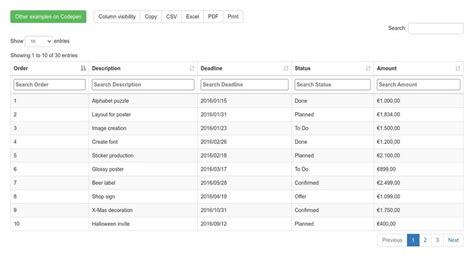 Codepen Datatables Column Search