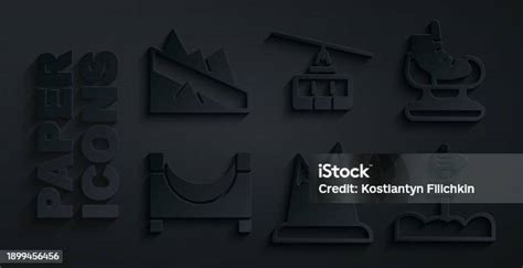산 스케이트 공원 도로 교통 표지판 케이블카 및 하강 아이콘을 설정합니다 벡터 3차원 형태에 대한 스톡 벡터 아트 및 기타 이미지 3차원 형태 거리 검은색 Istock