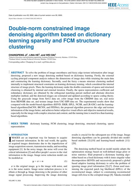 Pdf Double Norm Constrained Image Denoising Algorithm Based On