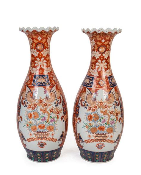 Chinese Imari Porcelain Vases On Stands 113cm High Ceramics