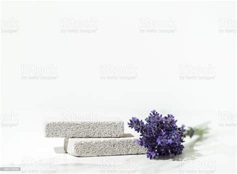 화장품 및 스킨케어 제품 발표 장면은 라벤더 꽃과 경석 연단으로 만들어졌습니다 강단에 대한 스톡 사진 및 기타 이미지 강단
