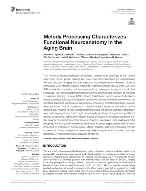 Pdf Melody Processing Characterizes Functional Neuroanatomy In The