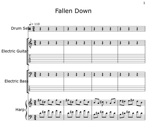Fallen Down Sheet Music For Drum Set Electric Guitar Electric Bass Harp