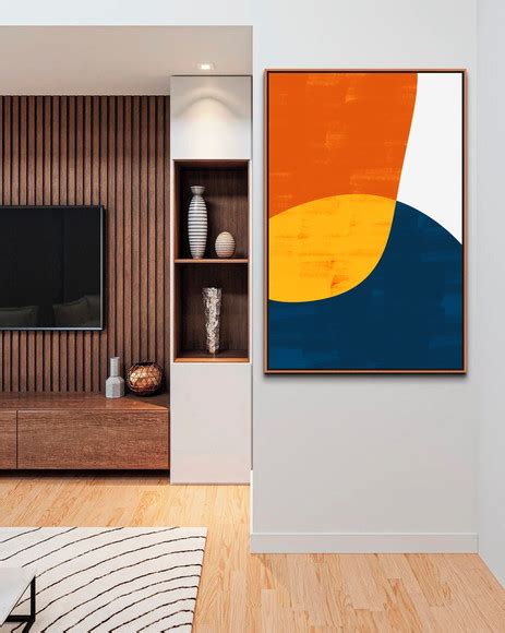 Quadro Arte Minimalista Laranja Azul Canvas Moldura X Elo