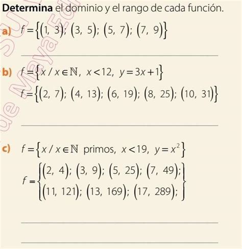 Determinar el dominio y el rango de cada función Brainly lat