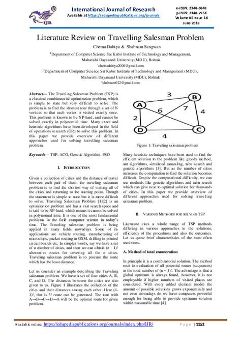 Pdf Literature Review On Travelling Salesman Problem