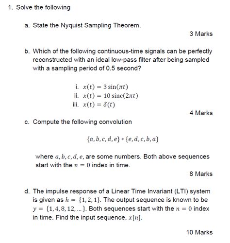 Solved Solve The Following A State The Nyquist Sampling Chegg