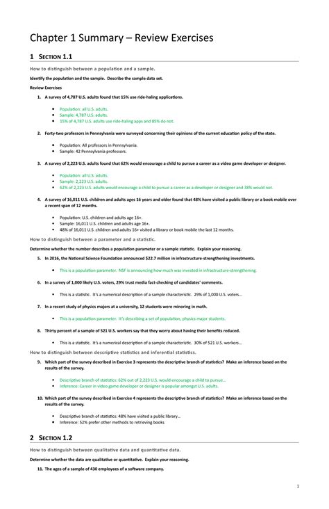 Summary Review Exercises Chapter 1 Chapter 1 Summary Review