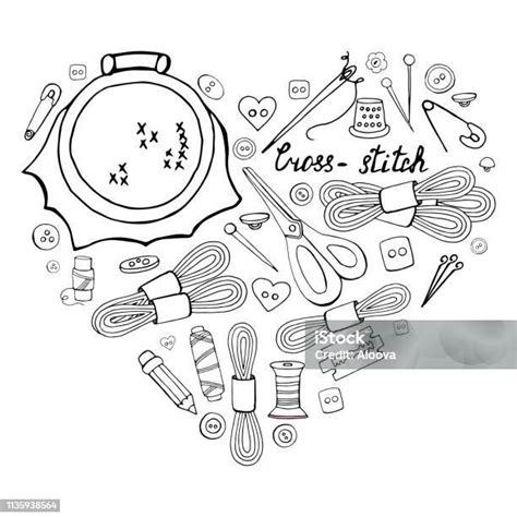 Set Van De Hand Getekend Zwart En Wit Elementen Voor Crossstich In Hart