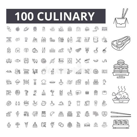 Culinary Editable Line Icons 100 Vector Set Collection Culinary