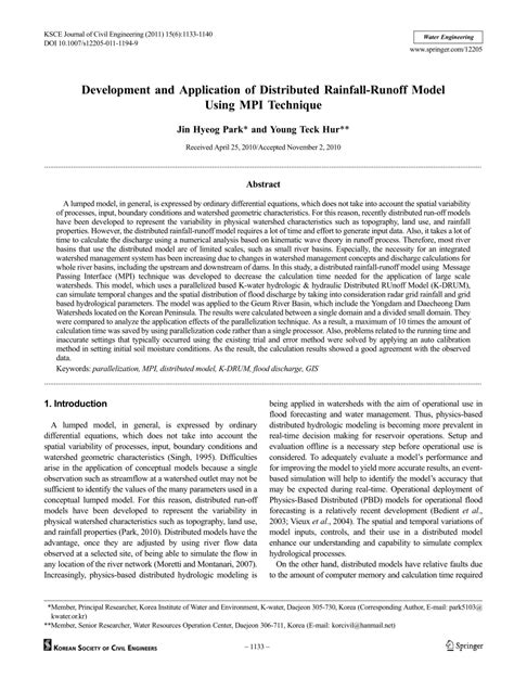 pdf development and application of distributed rainfall runoff model