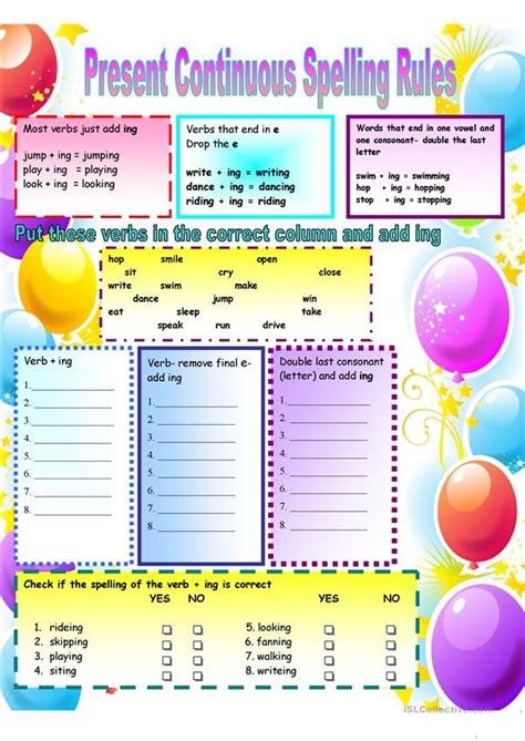 Present Continuous Spelling Practice English ESL Worksheets Spelling Practice Spelling