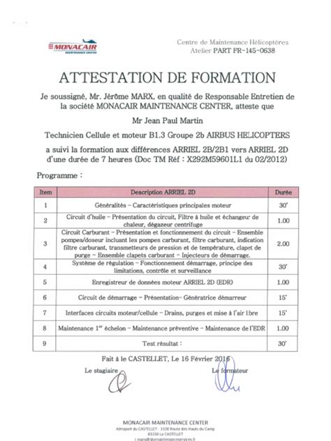 Attestations De Formation Différences Arriel 2d Pdf