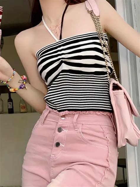 Knitted Crop Halter Neck Top Y2k Backless Halter Top For Summer Women