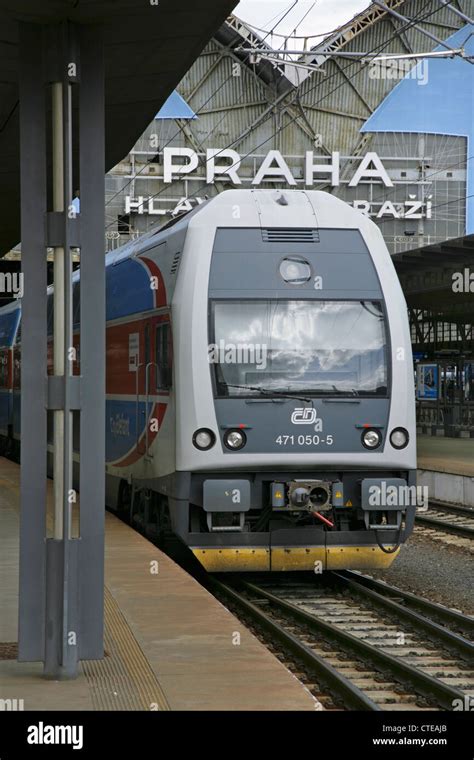 Czech Railways Class 471 Double Decker Train Waiting At Prague Central