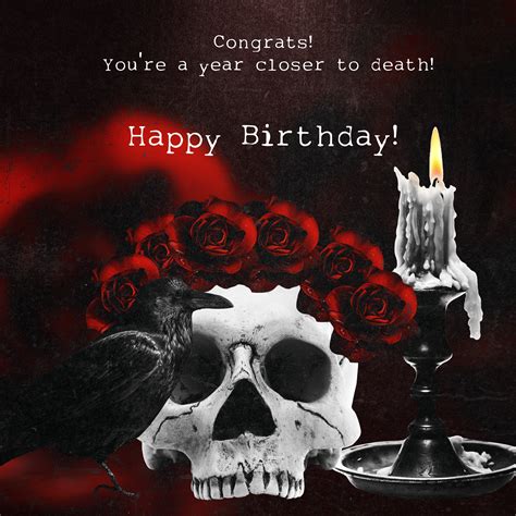Happy Birthday Spooky Skull A Crow And A Candle Boomf