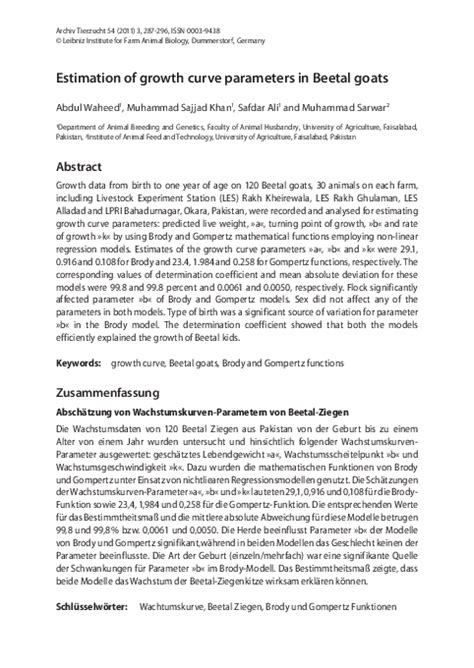 Pdf 2011 At Estimation Of Growth Curve Beetal Goats