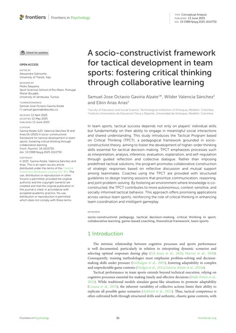 Pdf A Socio Constructivist Framework For Tactical Development In Team