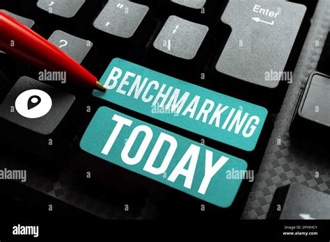 Hand Writing Sign Benchmarking Word For Evaluate Something By Comparison With A Standard