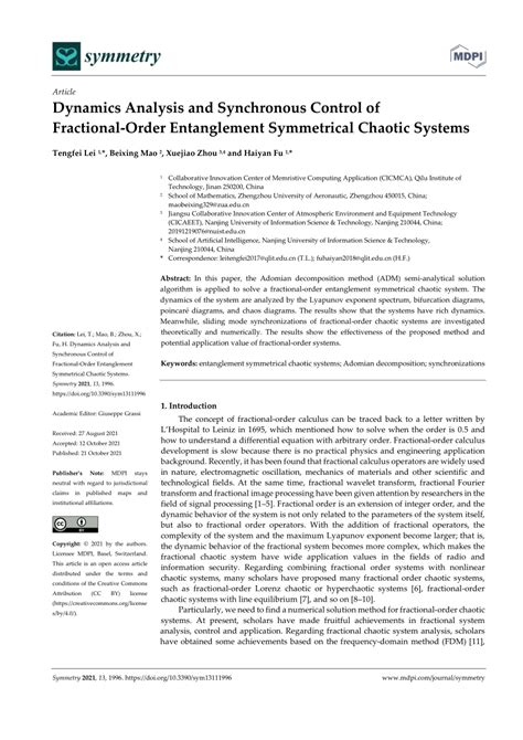 Pdf Dynamics Analysis And Synchronous Control Of Fractional Order