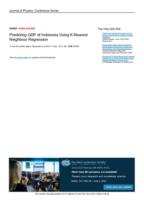 Pdf Predicting Gdp Of Indonesia Using K Nearest Neighbour Regression