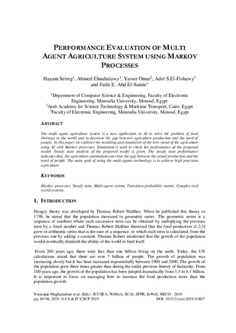 pdf performance evaluation of multi agent agriculture system using