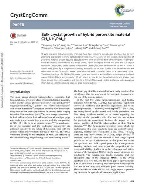 Pdf Bulk Crystal Growth Of Hybrid Perovskite Material Ch3nh3pbi3