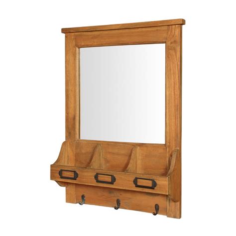 Modoc Traditional Rustic Solid Wood Hanging Mirror With Hooks