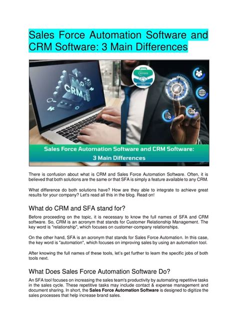 Ppt Sales Force Automation Software And Crm Software 3 Main Differences Powerpoint