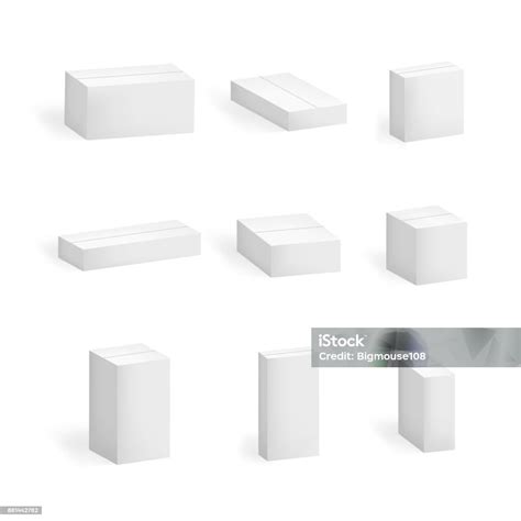 현실적인 상세한 3d 템플릿 빈 흰색 골 판지 상자를 설정합니다 벡터 0명에 대한 스톡 벡터 아트 및 기타 이미지 0명 개념 공란 Istock