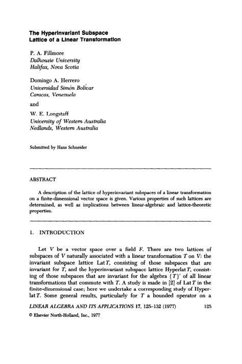 Pdf The Hyperinvariant Subspace Lattice Of A Linear Transformation