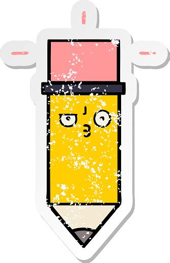 귀여운 만화 연필의 고민 스티커 고정됨에 대한 스톡 벡터 아트 및 기타 이미지 고정됨 귀여운 그런지 이미지 기법 Istock