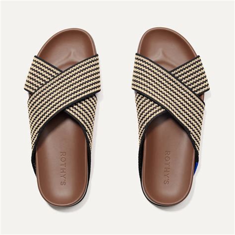 The Weekend Slide In Toffee Stripe Womens Sandals Rothys