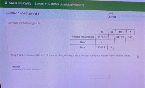 Solved Save And End Certify Lesson 116 Anova Analysis Of