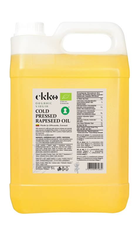 Экологическое нерафинированное рапсовое масло холодного отжима Ekko Lt
