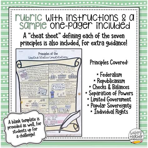 Principles Of The Constitution One Pager Project Happy Teacher Resources