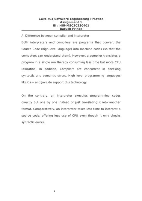 Software Engineering Practices Assignment Baruch Prince UG Studocu