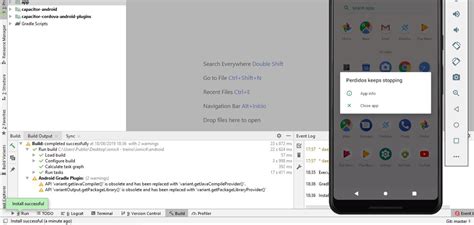 android ionic 4 install run performed a full build and install