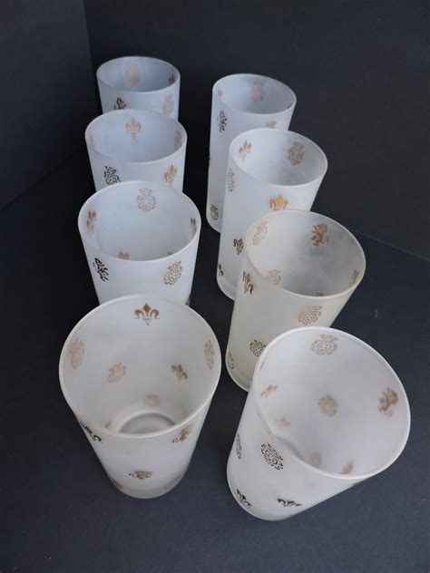 Fleur De Lis Frosted Drinking Glasses Set Of 8 Mardi Gras Etsy