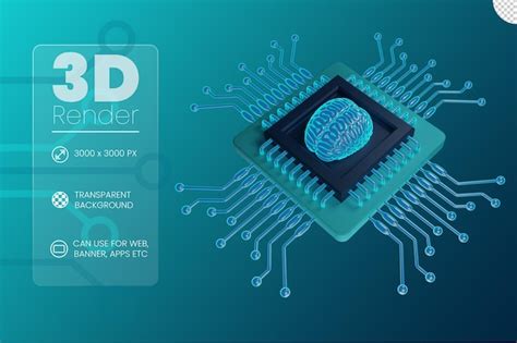 Processador 3d E Cérebro No Conceito De Inteligência Artificial Psd