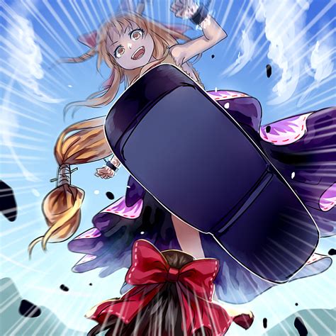 Safebooru 2girls Blonde Hair Blue Sky Bow Brown Hair Clouds Cuffs