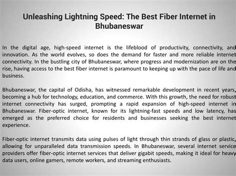 PPT Unleashing Lightning Speed The Best Fiber Internet In Bhubaneswar PowerPoint Presentation