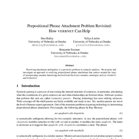 Prepositional Phrase Attachment Problem Revisited How Verbnet Can Help