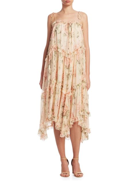 Zimmermann Prima Asymmetric Ruffled Floral Print Silk Georgette Midi