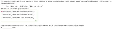 solved two models r1 and r2 are given for revenue in