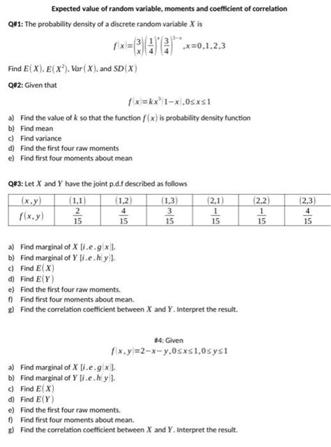 Solved Expected Value Of Random Variable Moments And