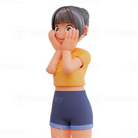 Cute Girls Smiling Posing Happy 3d Cartoon Illustration 21457337 Png