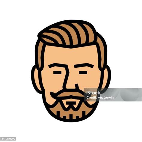 힙스터 수염 헤어 스타일 컬러 아이콘 벡터 일러스트 레이 션 남자에 대한 스톡 벡터 아트 및 기타 이미지 남자 남자들만 만화 Istock