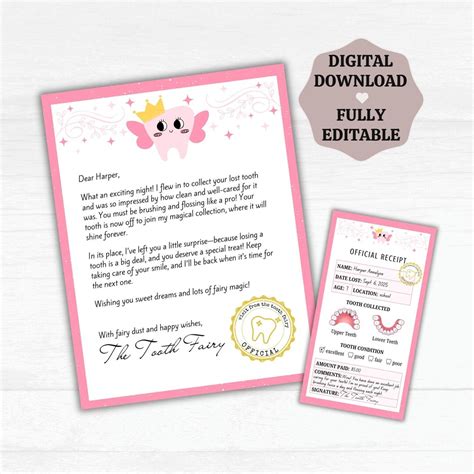 Tooth Fairy Letter And Receipt Printable Tooth Fairy Letter Editable